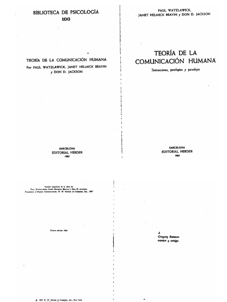Teoría de La Comunicación Humana, de Paul Watzlawick, Janet Beavin ...