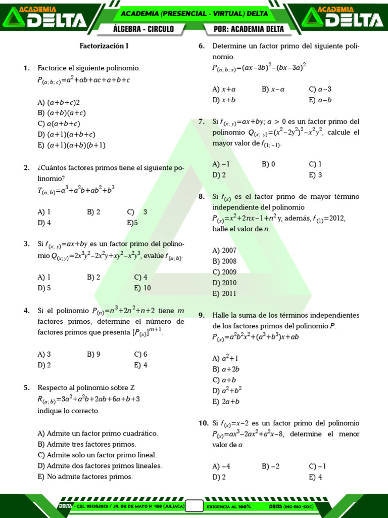 03 Sem - Algebra | PDF | Ecuaciones | Factorización