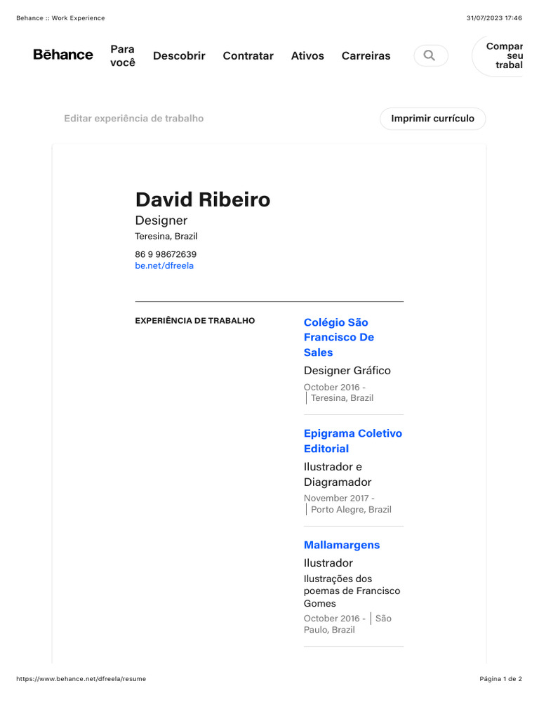 Behance : Work Experience | PDF
