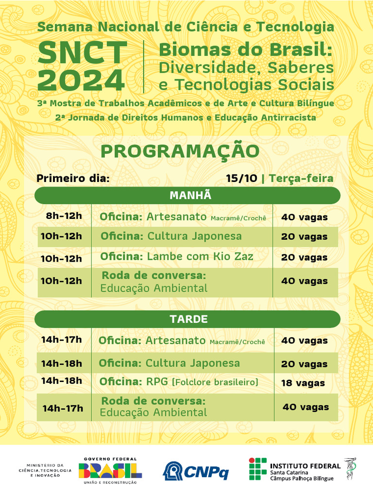 Programação da SNCT 2024: Oficinas e Mostras | PDF