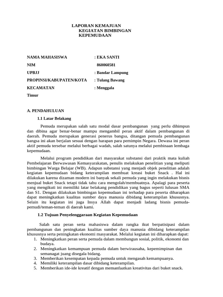 Format Laporan Kemajuan Kegiatan Bimbingan Kepemudaan | PDF