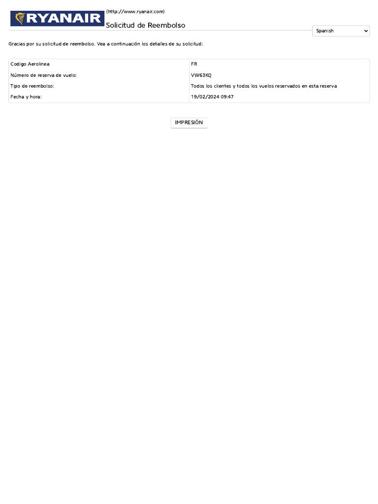 Ryanair Refund Application Form | PDF