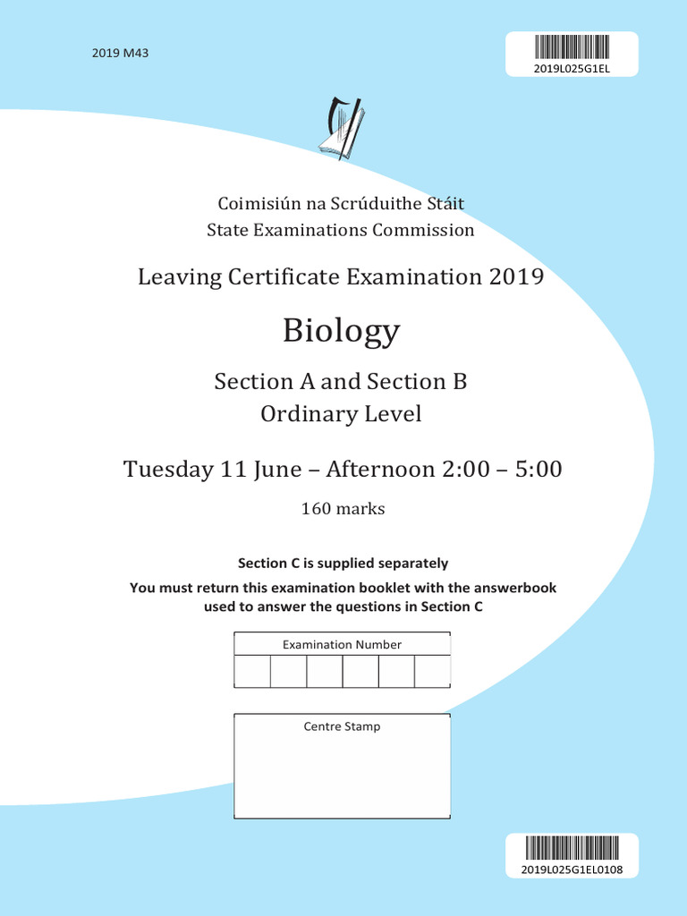 2019 Leaving Cert Biology Exam Paper | PDF | Reproduction | Heart