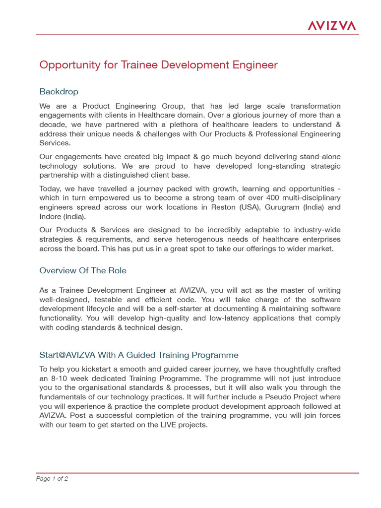 JD_Trainee Development Engineer | PDF | Computing | Information Technology