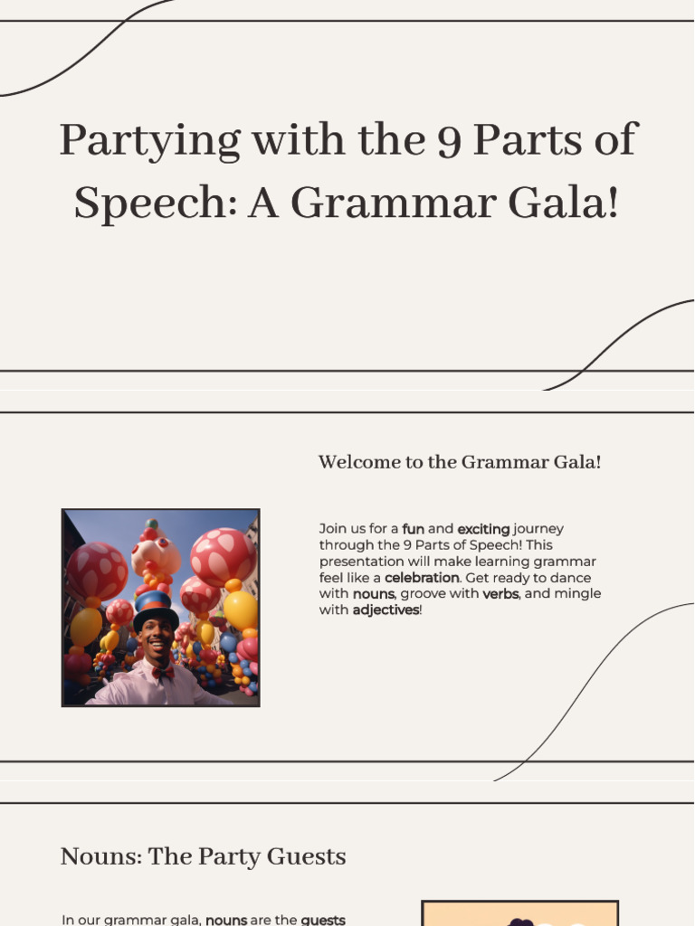 Slidesgo Partying With The 9 Parts of Speech A Grammar Gala ...