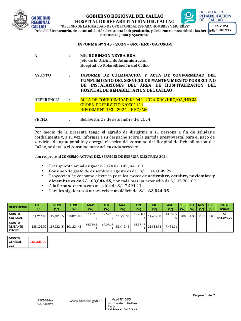 Proyeccion-N°345-Servicios Basicos-Agua Luz | PDF