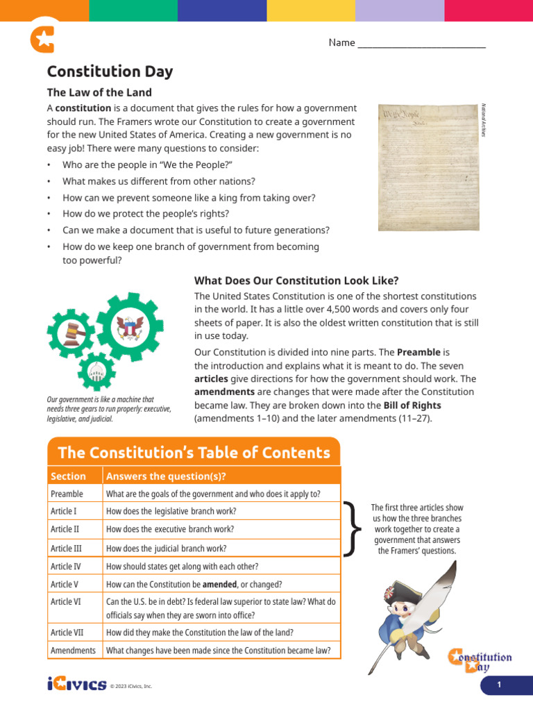 Constitution Day Packet-1 | PDF | American Government | United States ...