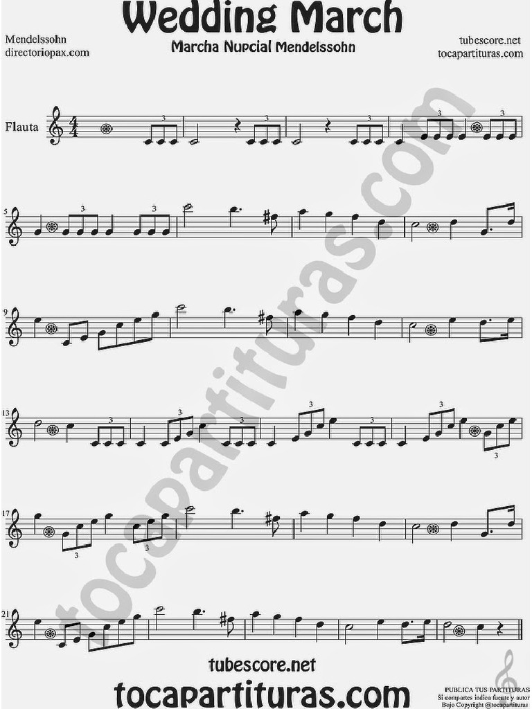 Wedding March Sheet Music For Flute Partituras de La Marcha Nupcial ...