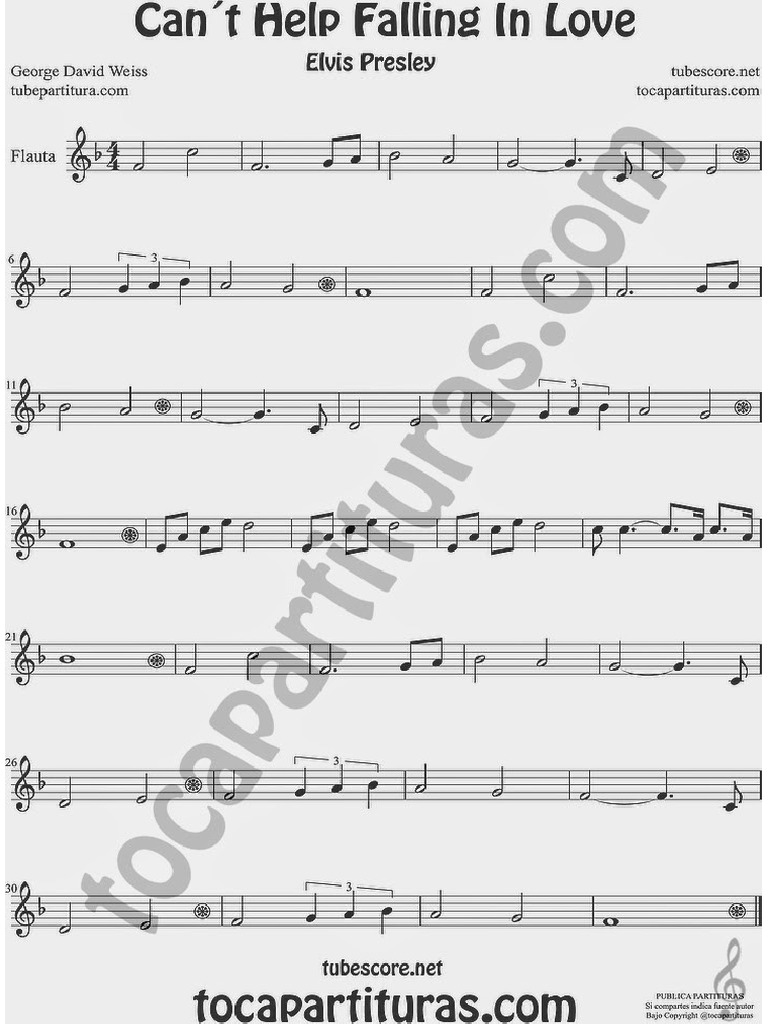 Can´t Help Falling In Love Sheet Music for Flute Partitura de Flauta | PDF
