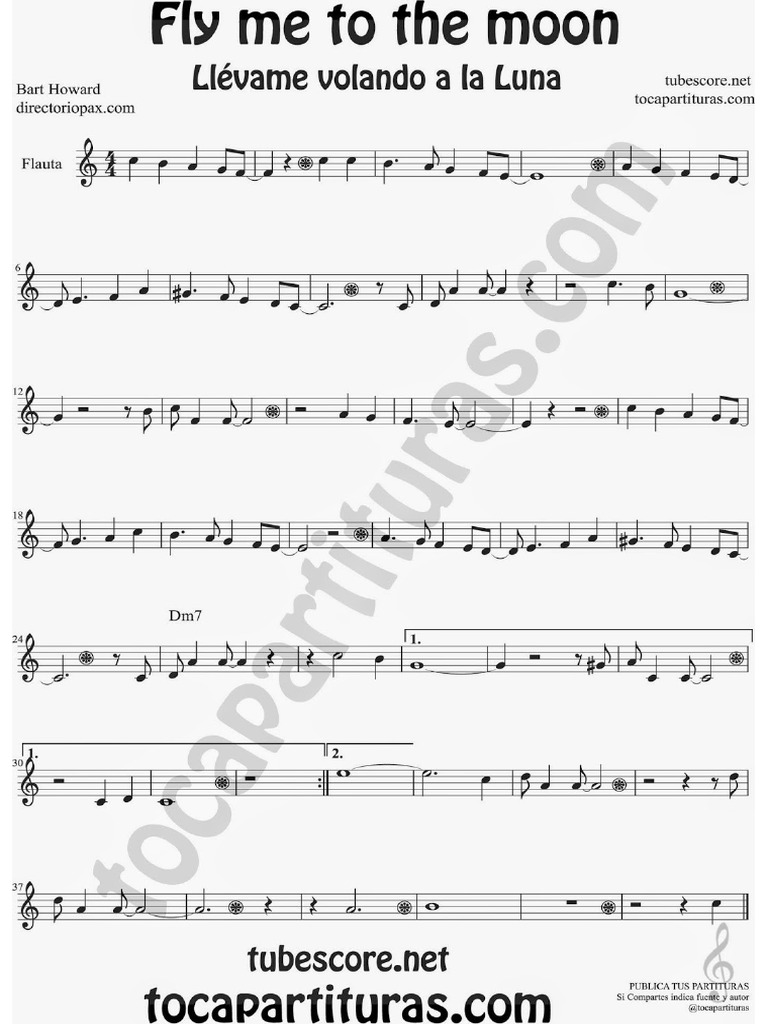 Fly Me To The Moon Partitura de Flauta Travesera, Dulce y de Pico Sheet ...