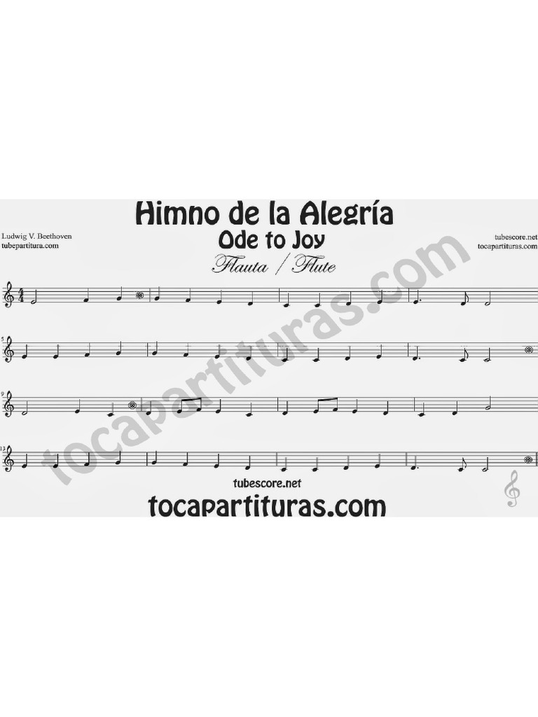 Himno de La Alegria Partitura de Flauta Ode To Joy Sheet Music For ...