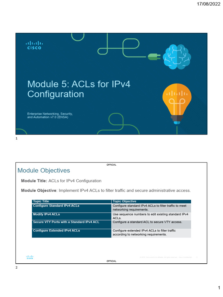 ENSA Module 5 ACL IPv4 Conf | PDF | Port (Computer Networking) | Internet Protocols