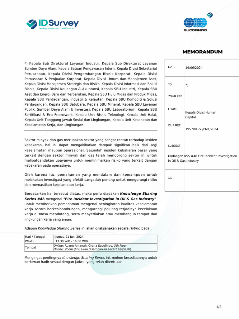 Undangan Sharing Knowledge Fire Incident Investigation | PDF