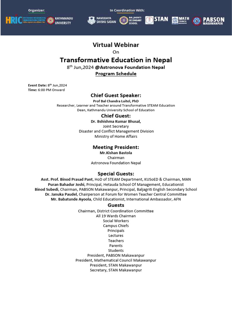 Virtual Webinar Schedule - 1 | PDF