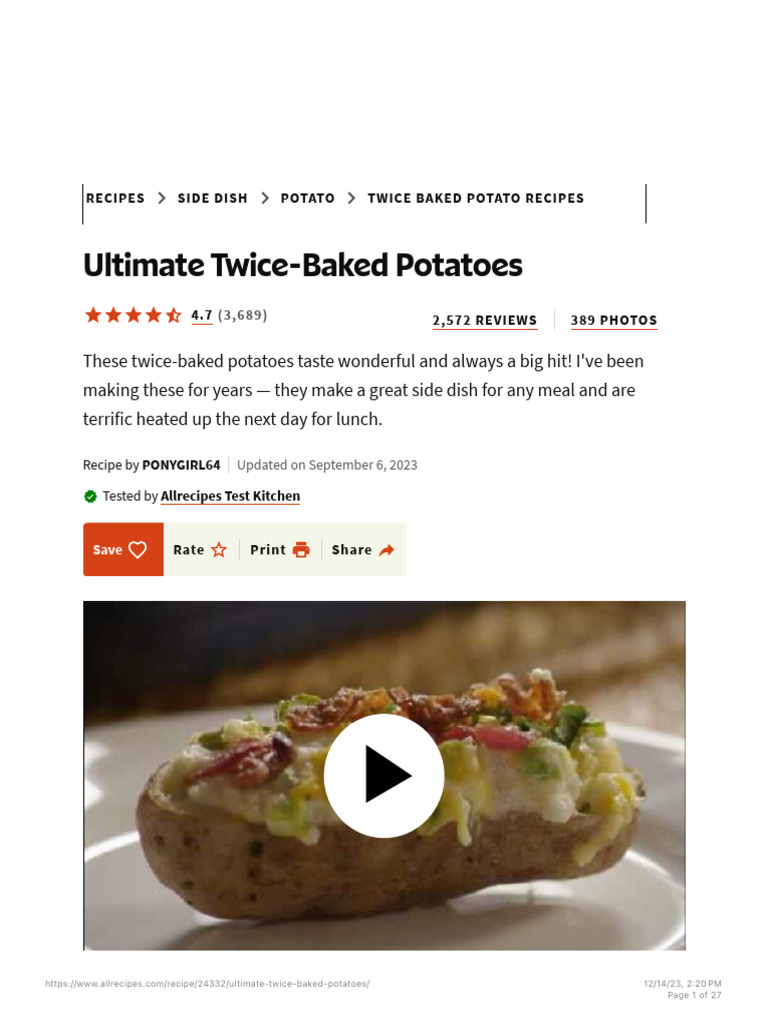 Ultimate Twice-Baked Potatoes Recipe | PDF | Potato | Bacon