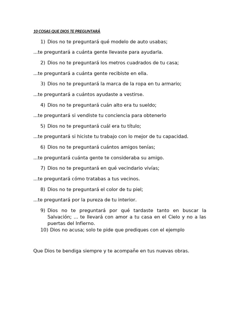 10 Cosas Que Dios Te Preguntará | PDF