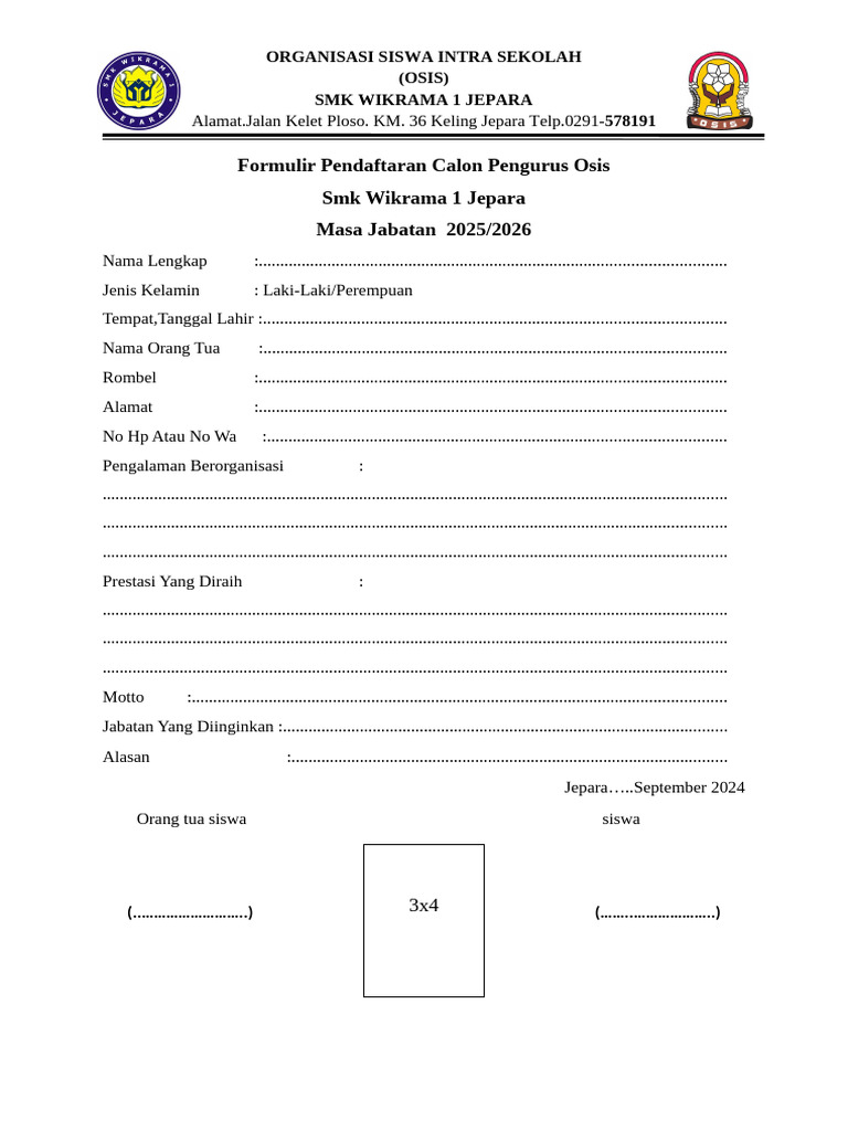 Formulir Calon Anggota Osis | PDF
