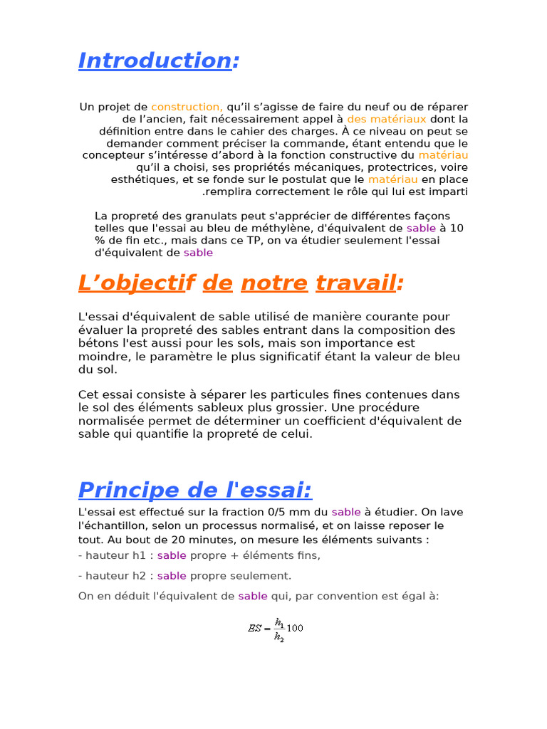 Essai d'Équivalent de Sable en Construction | PDF