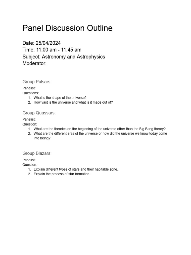 Panel Discussion Outline | PDF