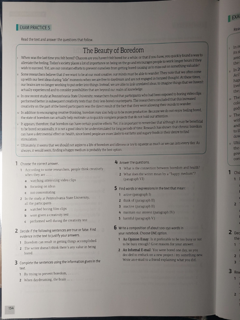 Exam Practice English 2o Bachiller | PDF