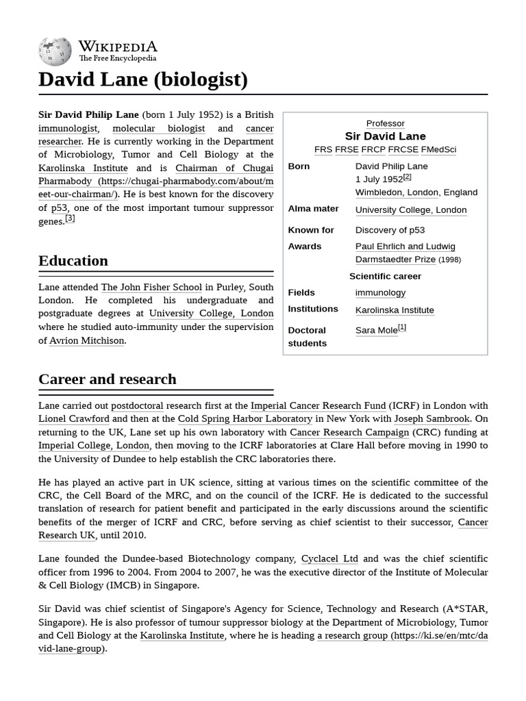 David_Lane_(biologist) | PDF | Cancer | Biology