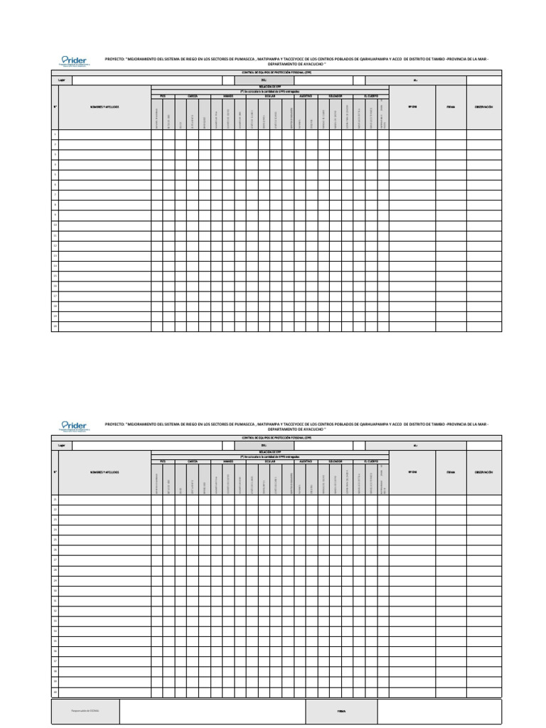 Control de EPP para Proyecto de Riego | PDF
