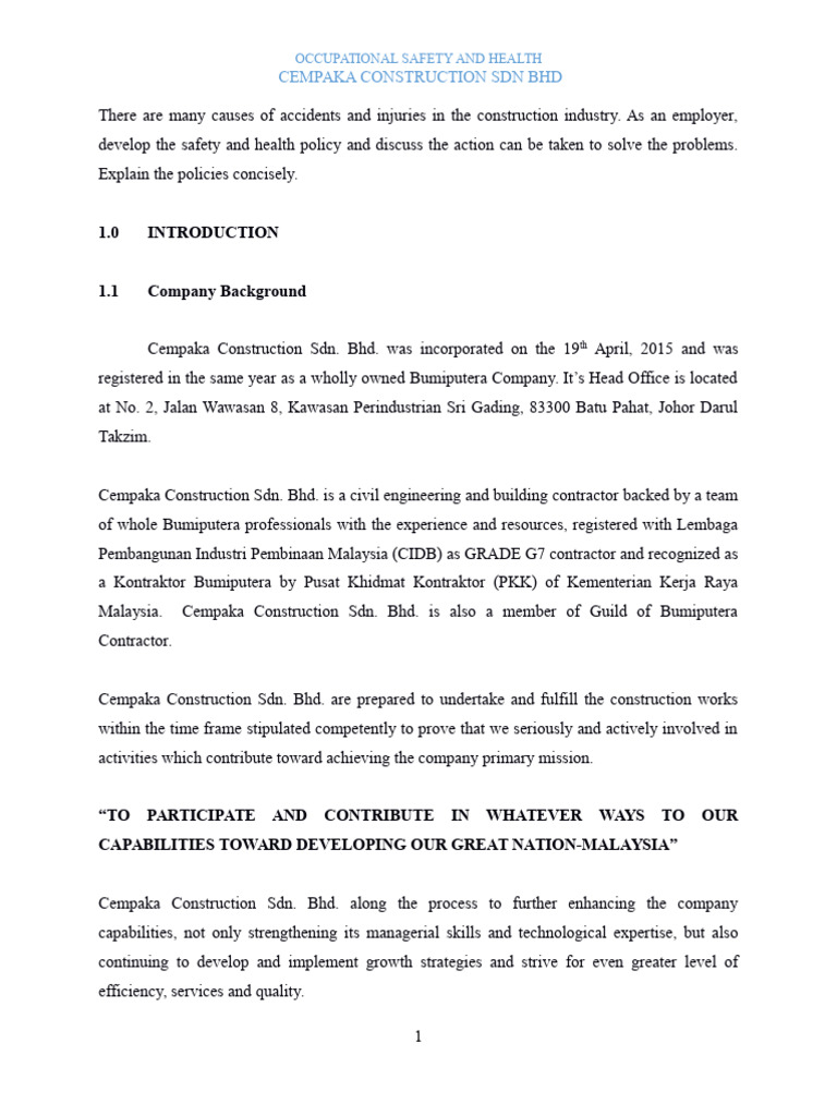 Uthm Occupational Safety and Health Assignment | PDF | Occupational ...