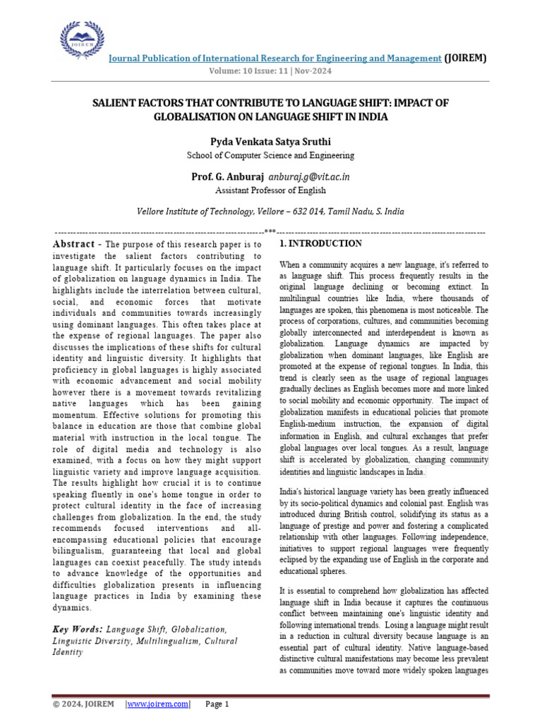 Salient Factors That Contribute To Language Shift: Impact of ...