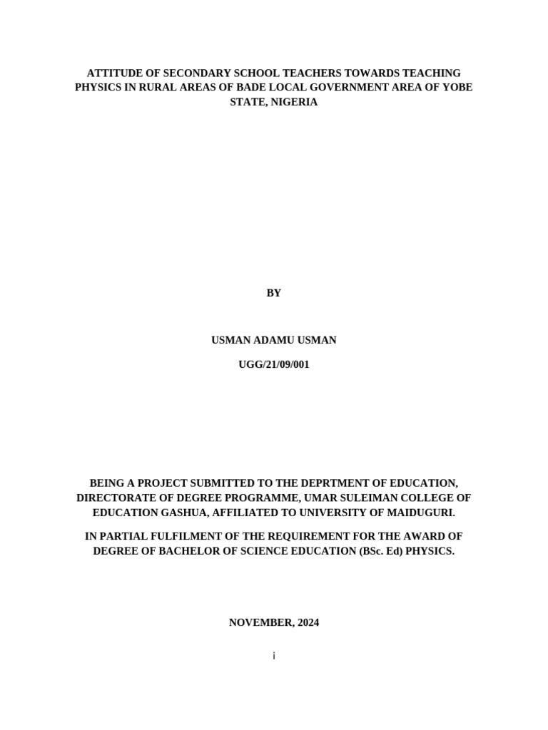 Compiled Usman Adam Usman Project | PDF | Attitude (Psychology) | Teachers