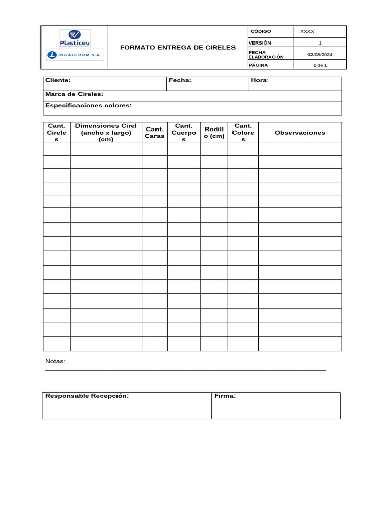 Formato de Entrega de Cireles | PDF