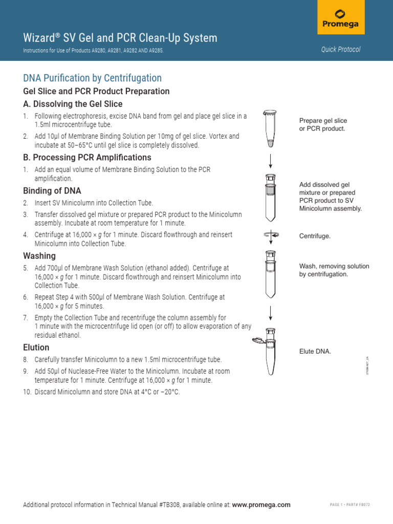 Wizard SV Gel and PCR Clean-up System Quick Protocol FB072 | PDF | Polymerase Chain Reaction ...