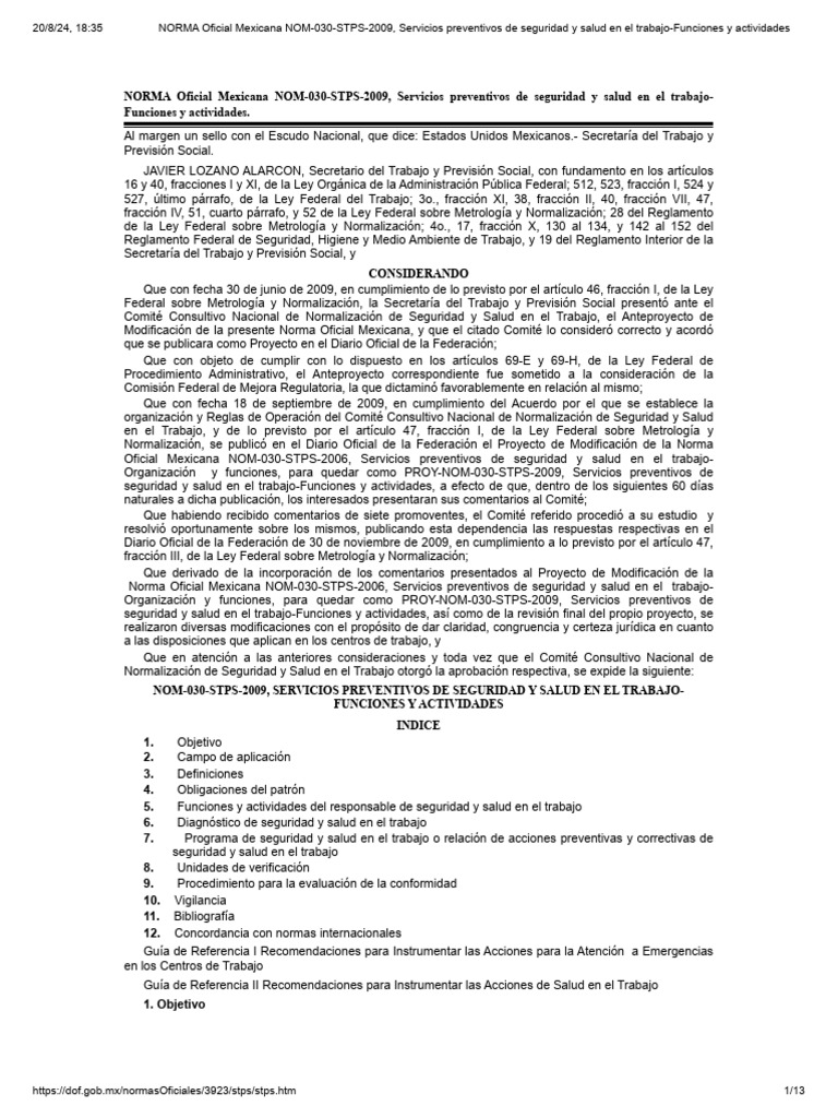 NOM-030-STPS-2009 SERVICIOS PREVENTIVOS DE SEGURIDAD Y SALUD. - copia ...