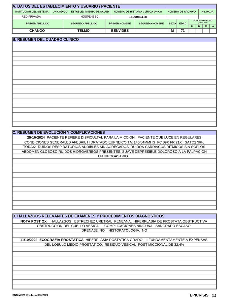 Formato de Epicrisis | PDF | Enfermedades y trastornos | Medicina