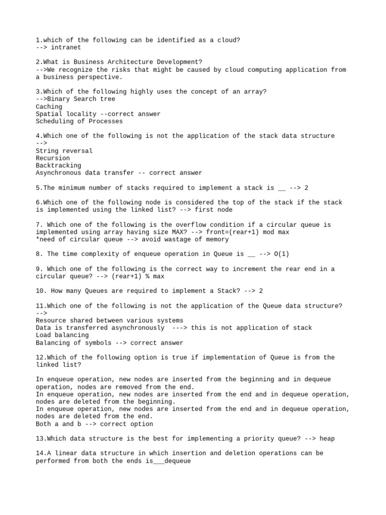 datamcq | PDF | Queue (Abstract Data Type) | Computer Programming