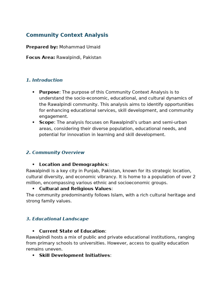 Community Context Analysis | PDF | Entrepreneurship | Pakistan