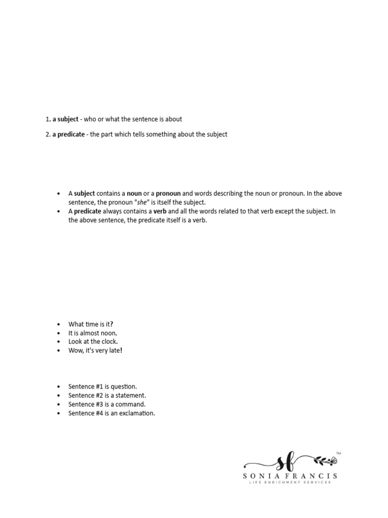 4. The Four Types of Sentences | PDF | Sentence (Linguistics) | Subject ...