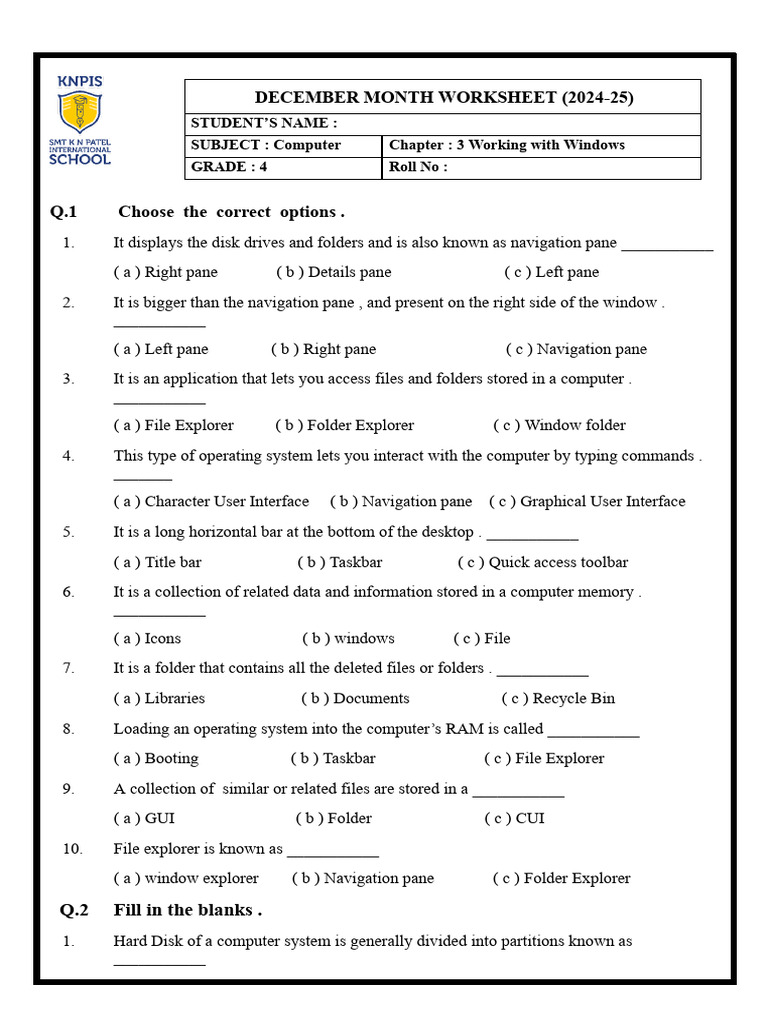 December Month Worksheet (2024-25) | PDF | Computer File | Window (Computing)