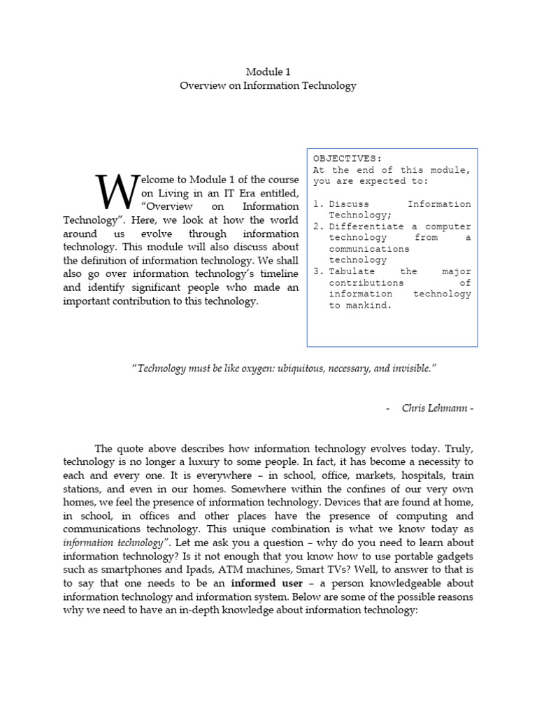 GEC133 Module 1 Overview On Information Technology | PDF | Information ...