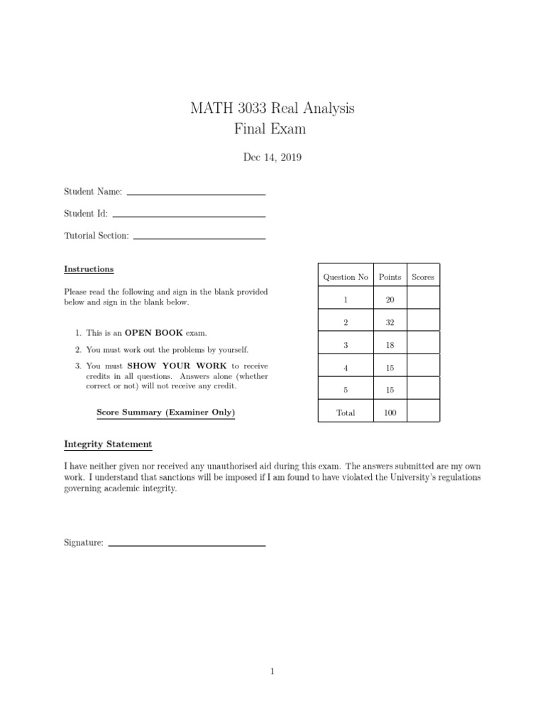 MATH 3033 Final Exam Problems | PDF | Lebesgue Integration | Functions ...