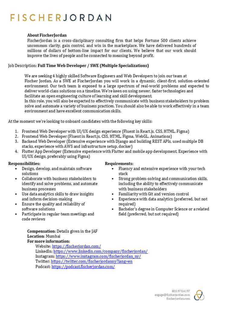 JAF structure and JD (SW) | PDF | Salary | Web Development