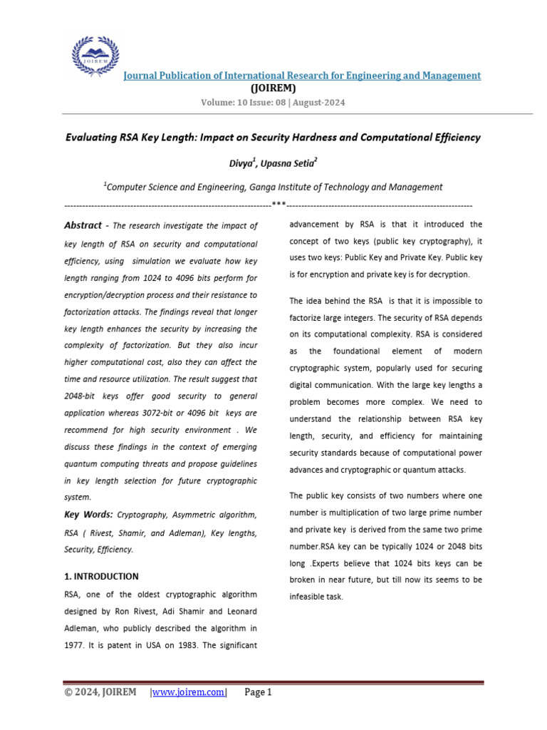 RSA Key Length: Security vs. Efficiency | PDF | Key (Cryptography ...