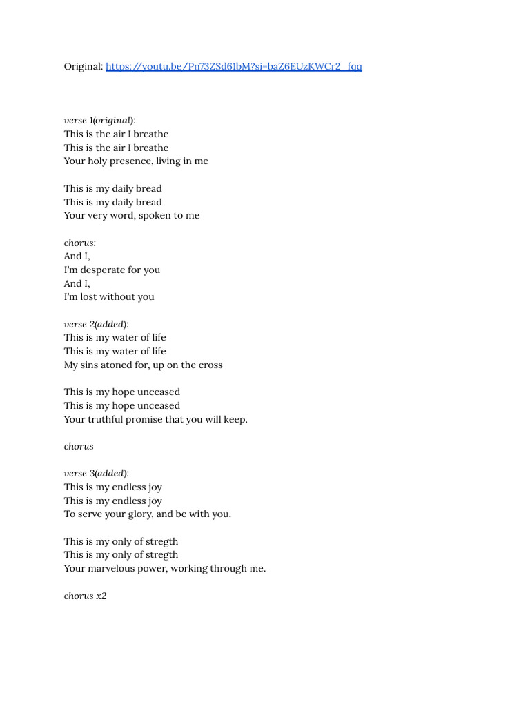 Lyrics to "This Is the Air I Breathe" | PDF