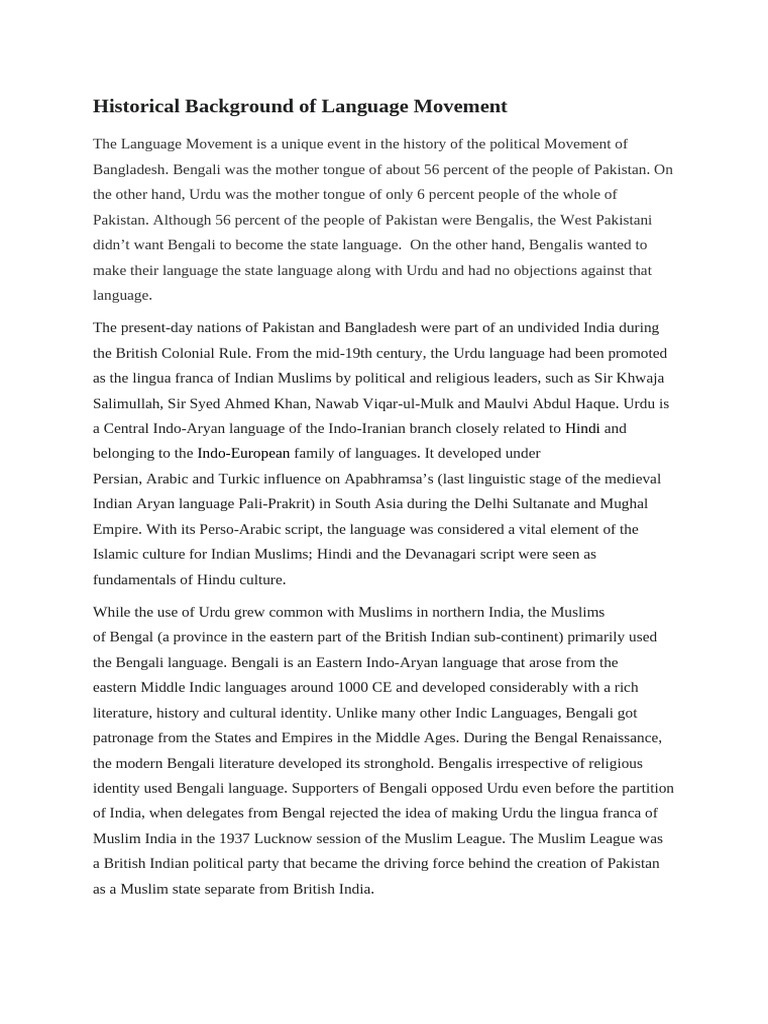 Language Movement Background of 1952 | PDF | Urdu | South Asia