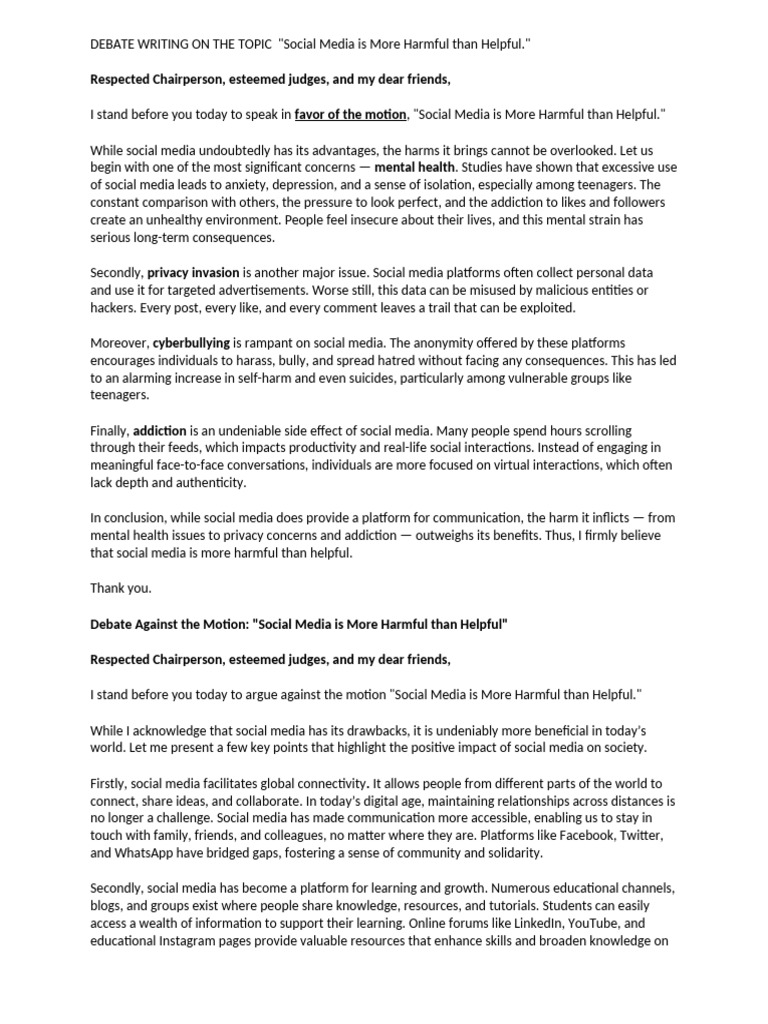 Debate Writing & Speech Writing Samples | PDF | Social Media | Popular ...
