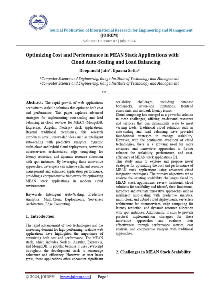 Optimizing Cost and Performance in MEAN Stack Applications with Cloud Auto-Scaling and Load ...