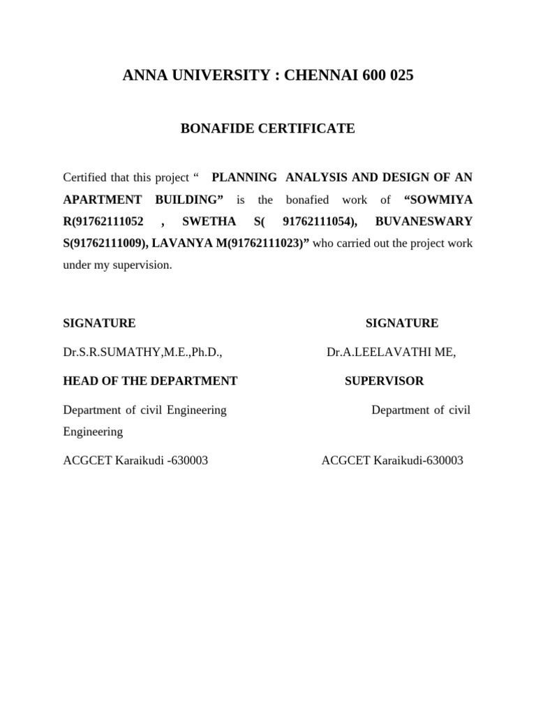 Anna University: Chennai 600 025: Bonafide Certificate | PDF