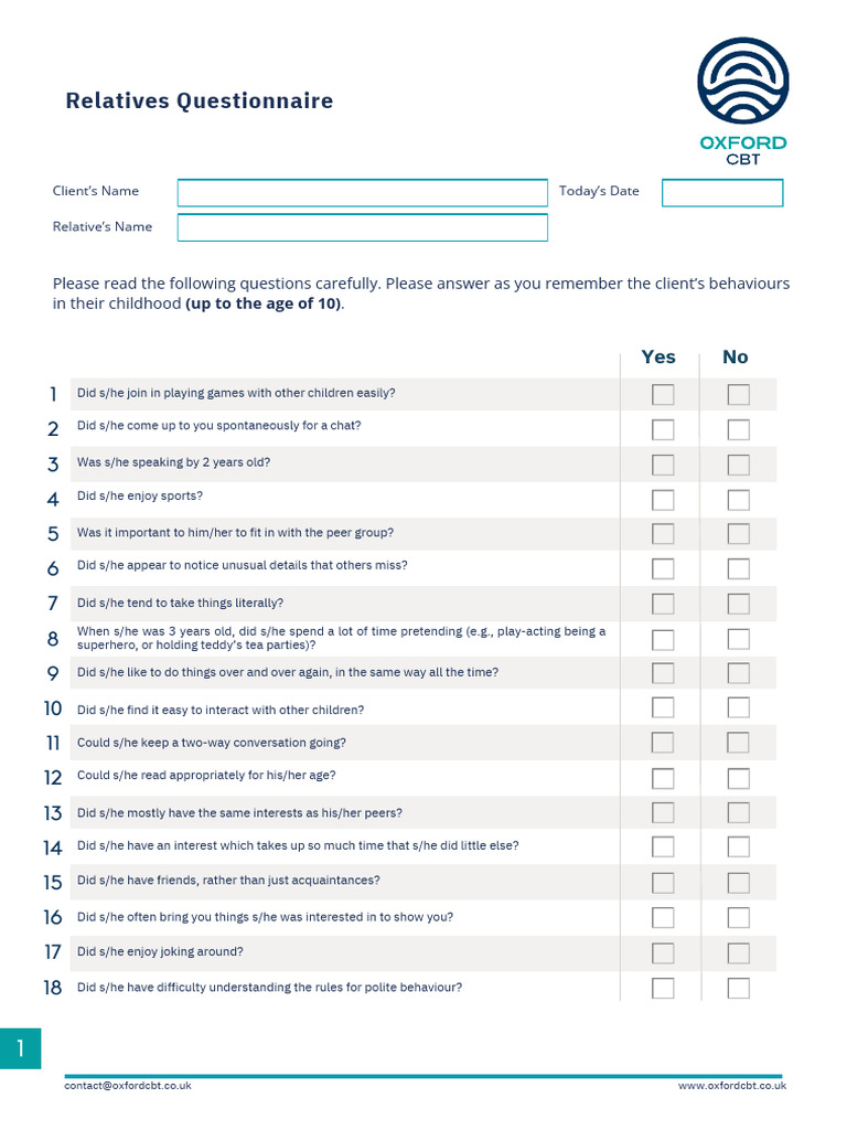 Relatives Questionnaire 1 | PDF | Psychology | Behavioural Sciences