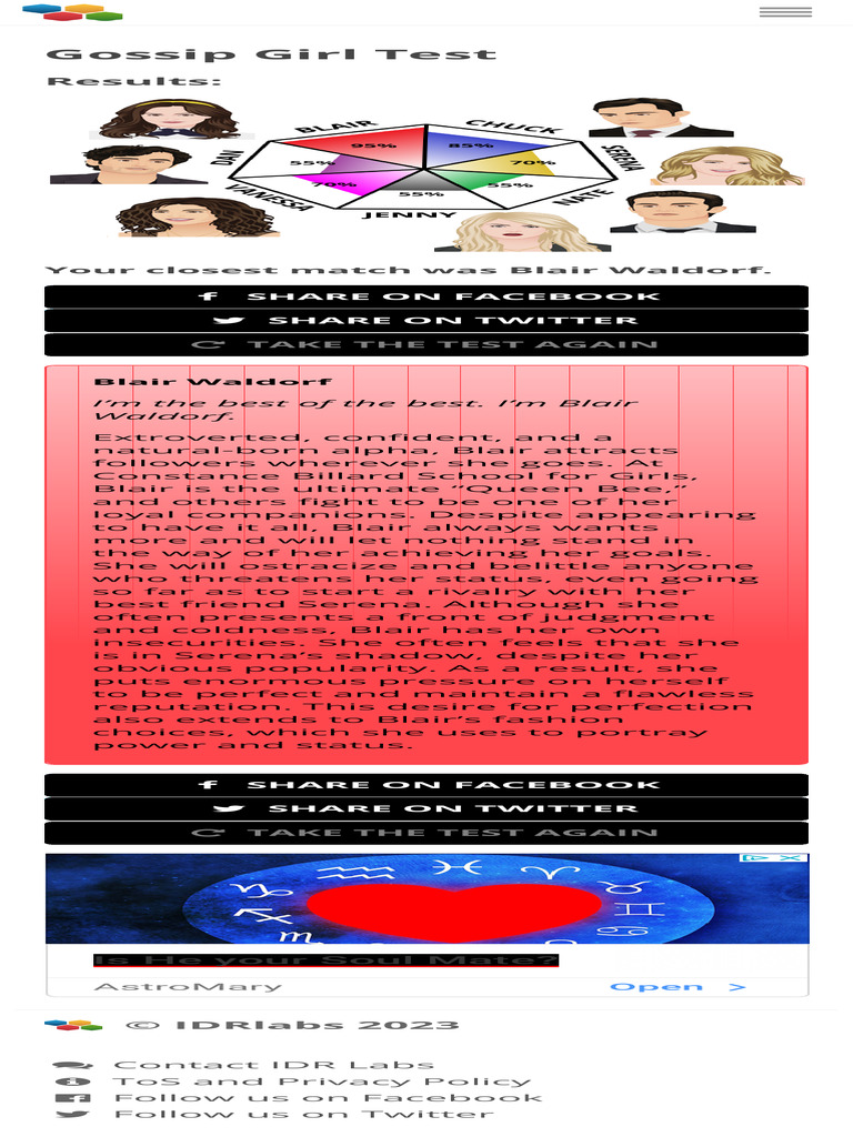 Gossip Girl Persona Quiz | PDF