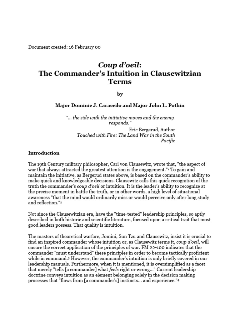 Caraccilo 2 | PDF | Carl Von Clausewitz | Intuition