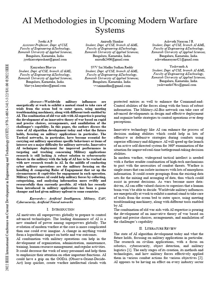 AI Methodologies in Upcoming Modern Warfare Systems | PDF | Artificial Intelligence ...